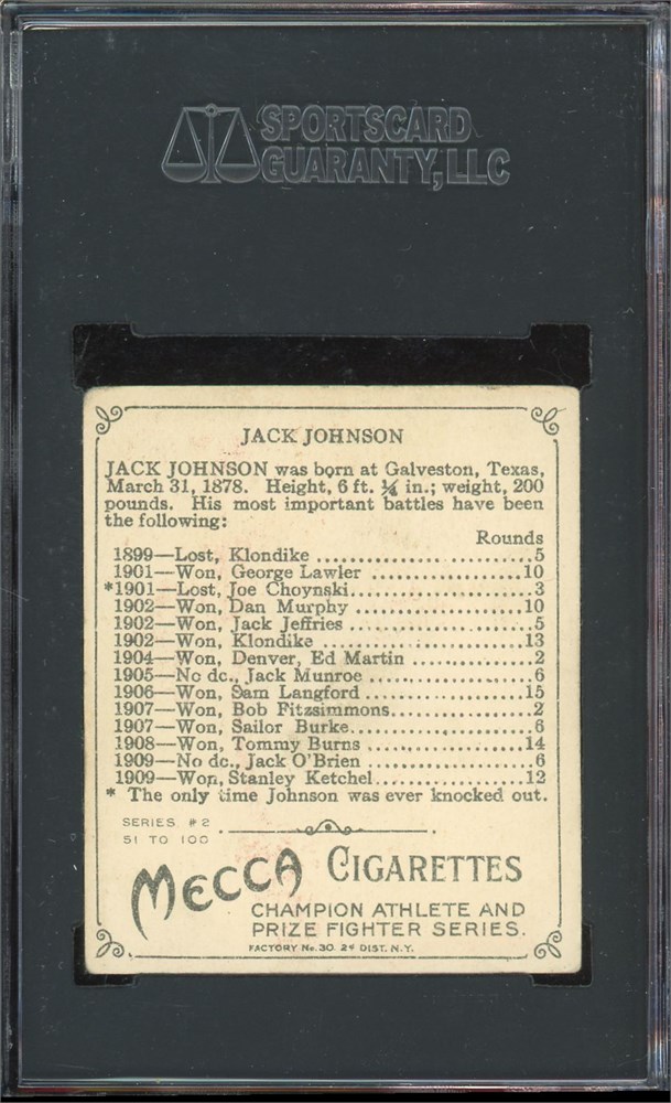Collector Investor Auctions - 1910 T218 Mecca Jack Johnson Side View ...