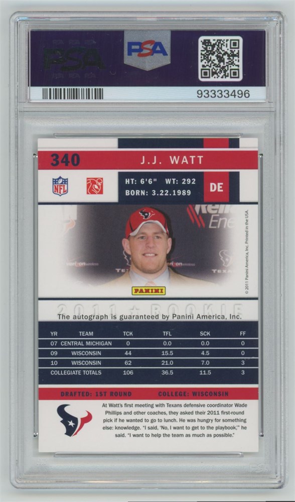 Collector Investor Auctions - 2011 Score #340 J.J. Watt RC Draft ...
