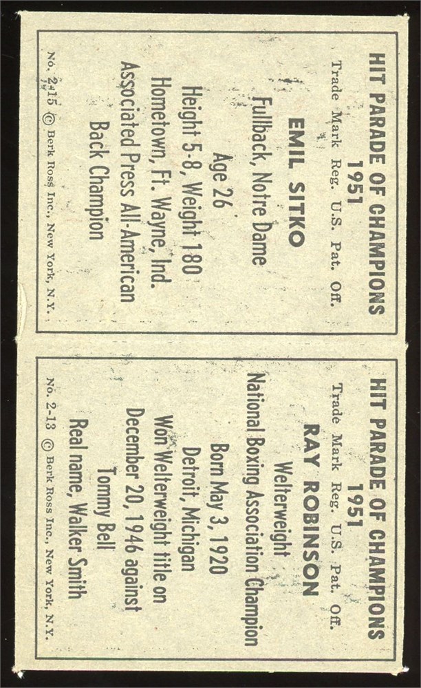 Collector Investor Auctions - 1951 Berk Ross Panel Doubles Sugar Ray ...