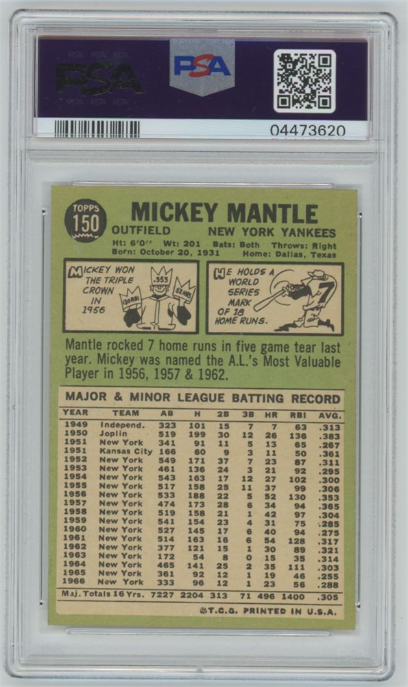 Collector Investor Auctions - 1967 Topps #150 Mickey Mantle PSA 8 NMMT ...