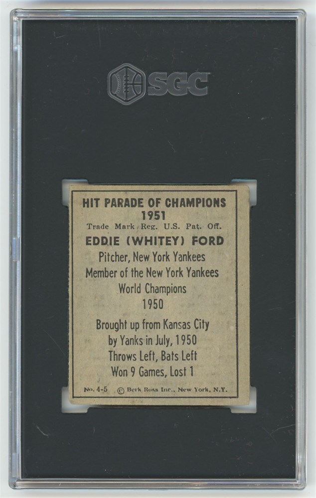 Collector Investor Auctions - 1951 Berk Ross #4-5 Whitey Ford RC SCG 4 VGEX