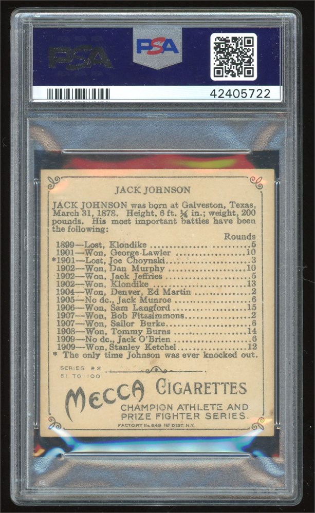 Collector Investor Auctions - 1910 Mecca T218 Champions Jack Johnson ...